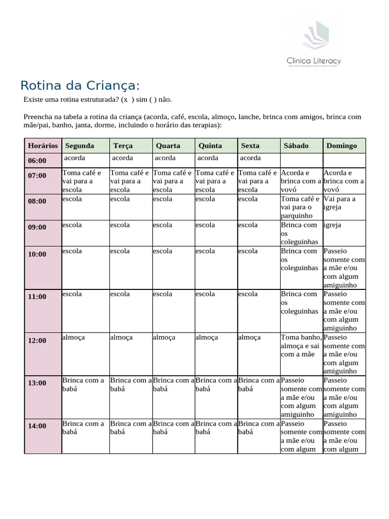 Rotina da Criança | PDF