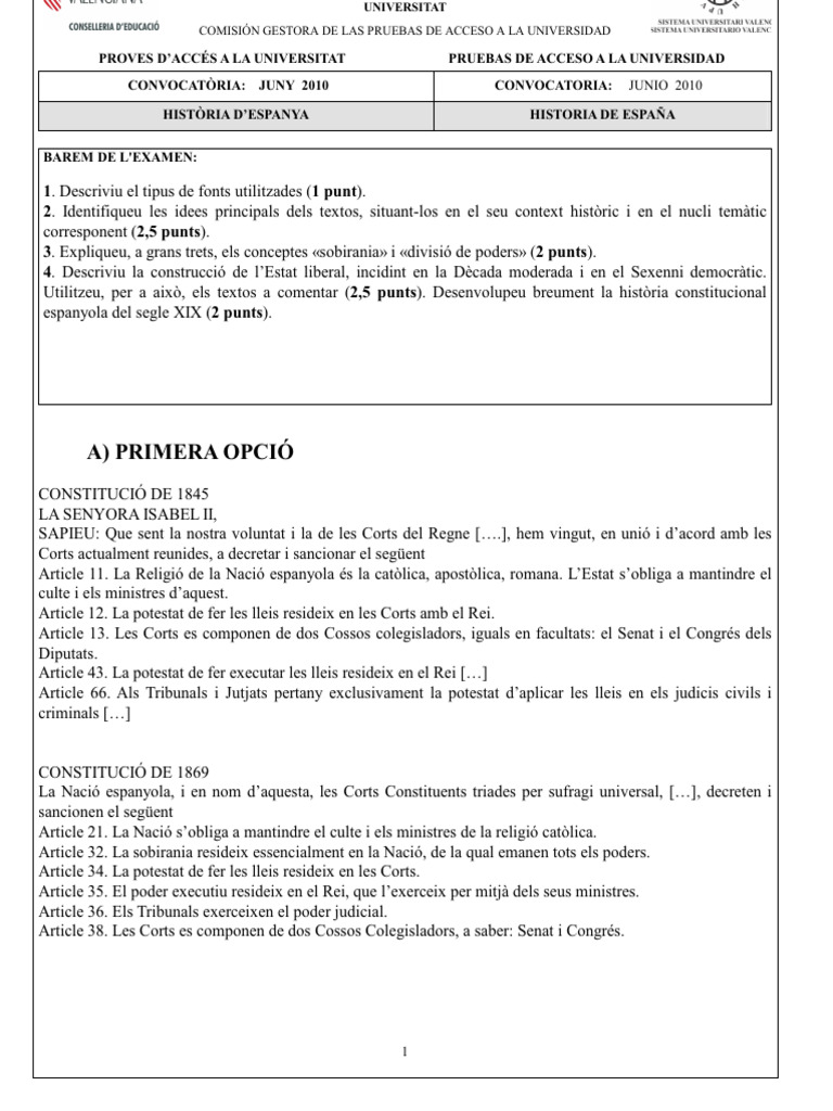 A) Primera Opció: 1 1 Punt 2 2,5 Punts 3 2 Punts 4 2,5 Punts 2 Punts | PDF