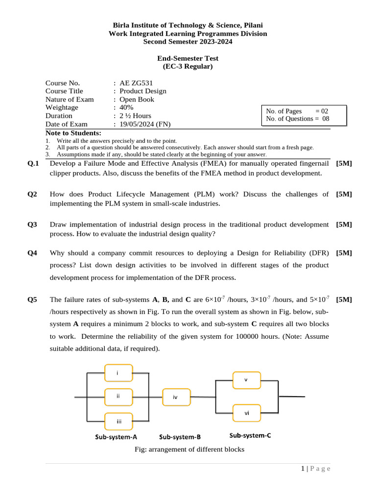 AE ZG531 EC-3R SECOND SEM 2023-2024 (1) | PDF | Systems Engineering | Reliability Engineering