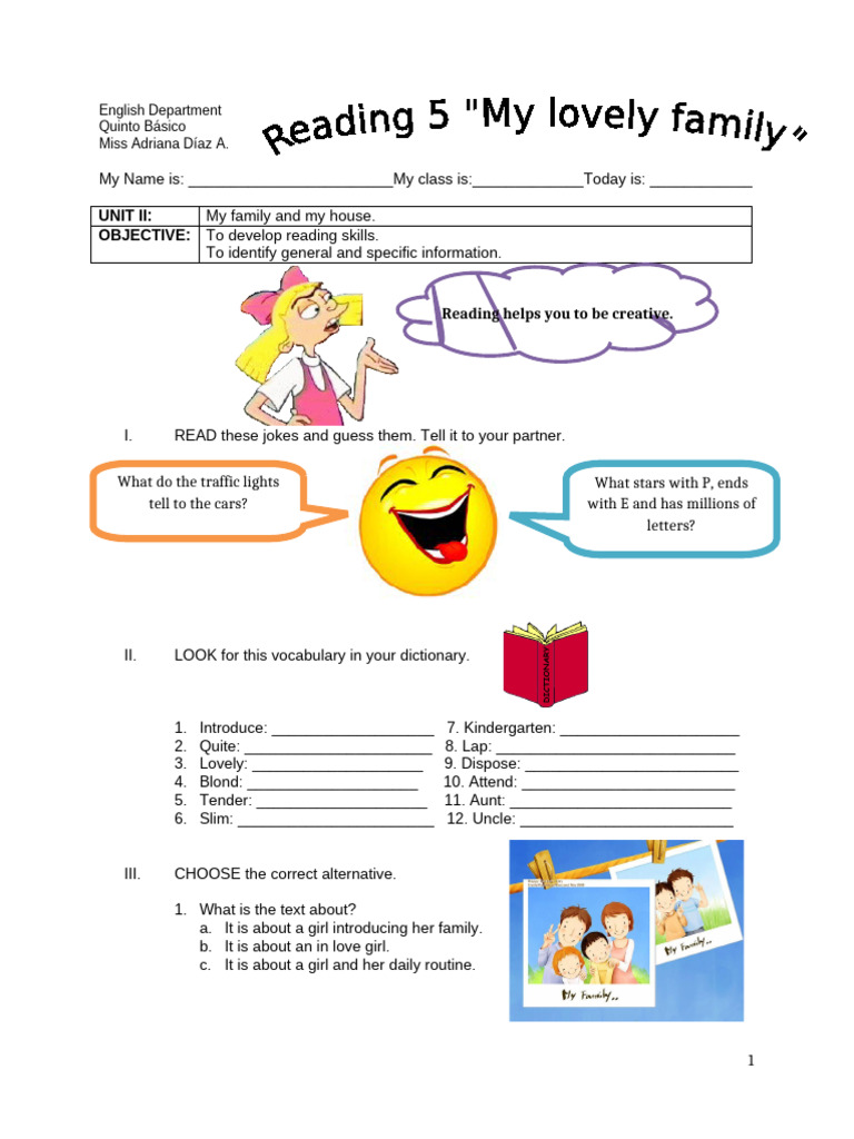 Family and House Reading Activities | PDF