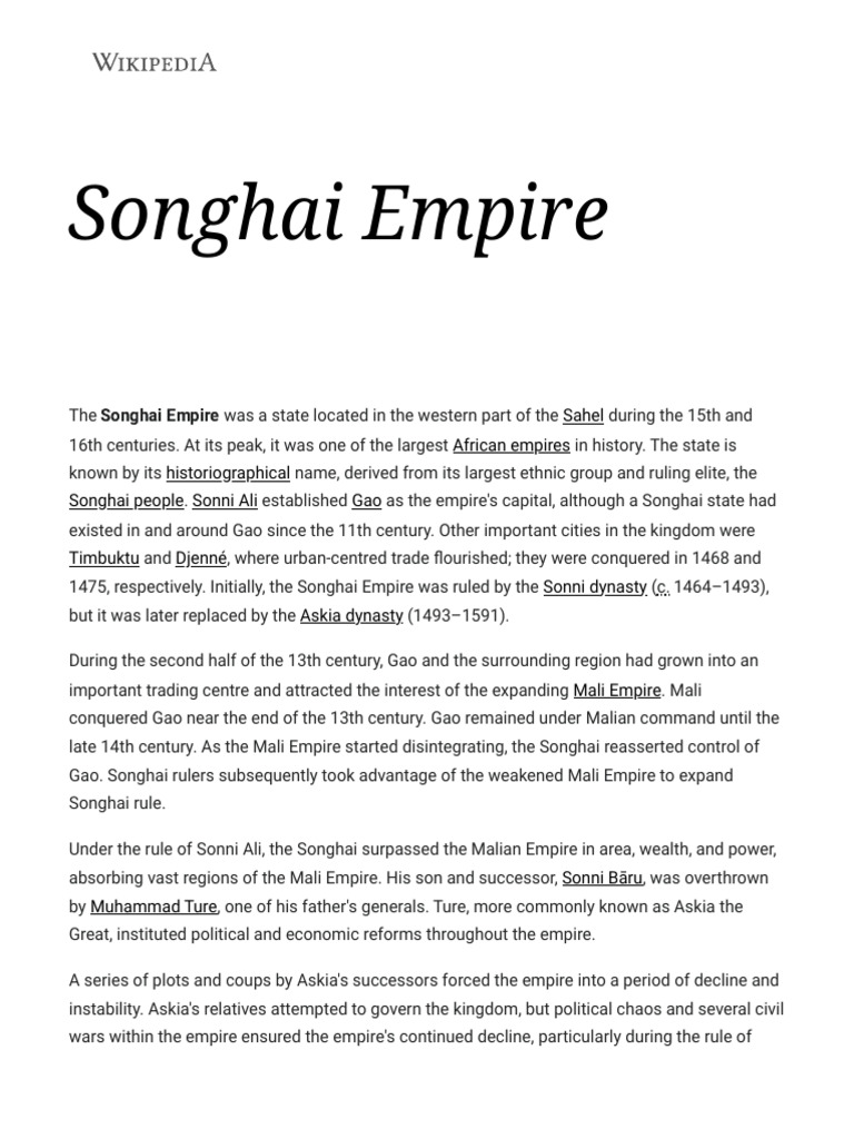 Songhai Empire - Wikipedia | PDF