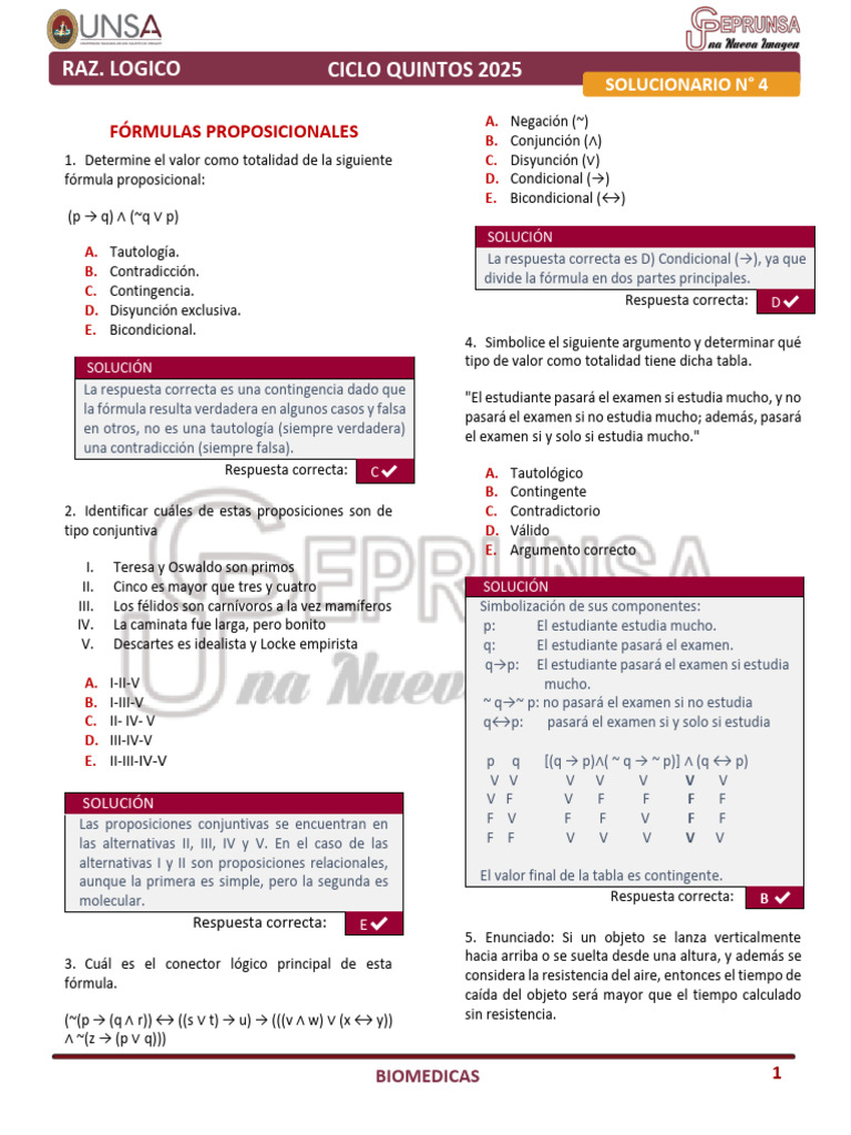 Raz Logico Solucionario 4 | PDF | Proposición | Si y solo si