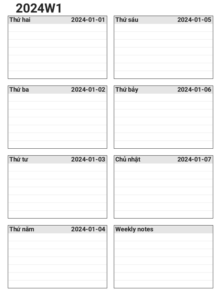 Boxed Weeks Calendar 2024 | PDF