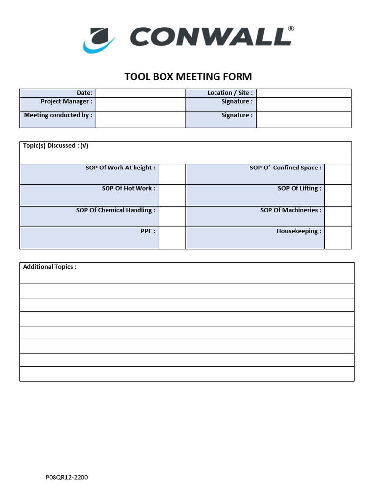 P08QR12 - 2200 Tool Box Meeting Form | PDF