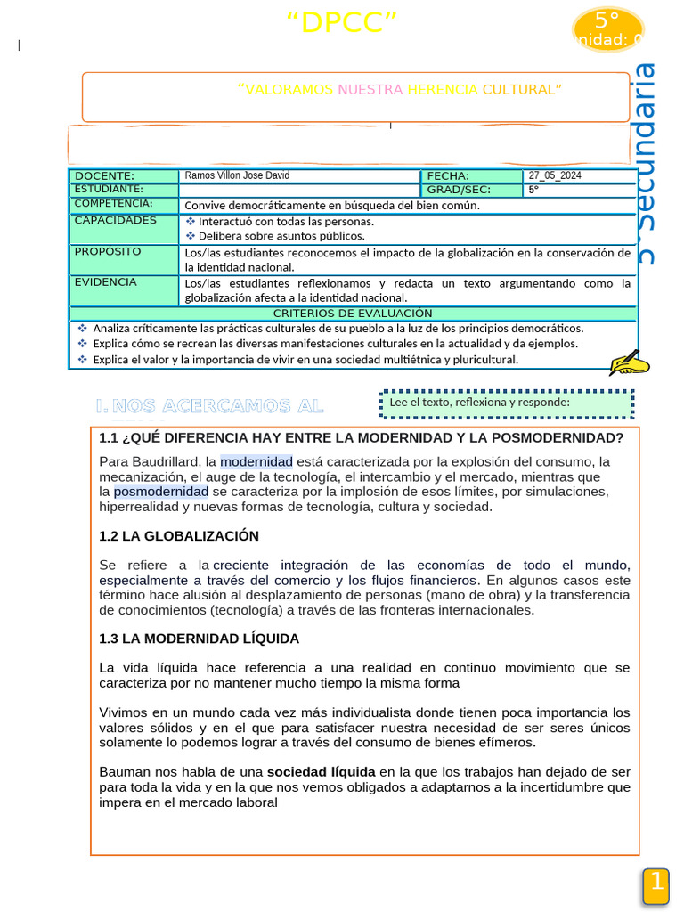 5° DPCC -ACTV.03-UNID.4 2024 - la glonbalizacion e identidad | PDF | Globalización | Internet