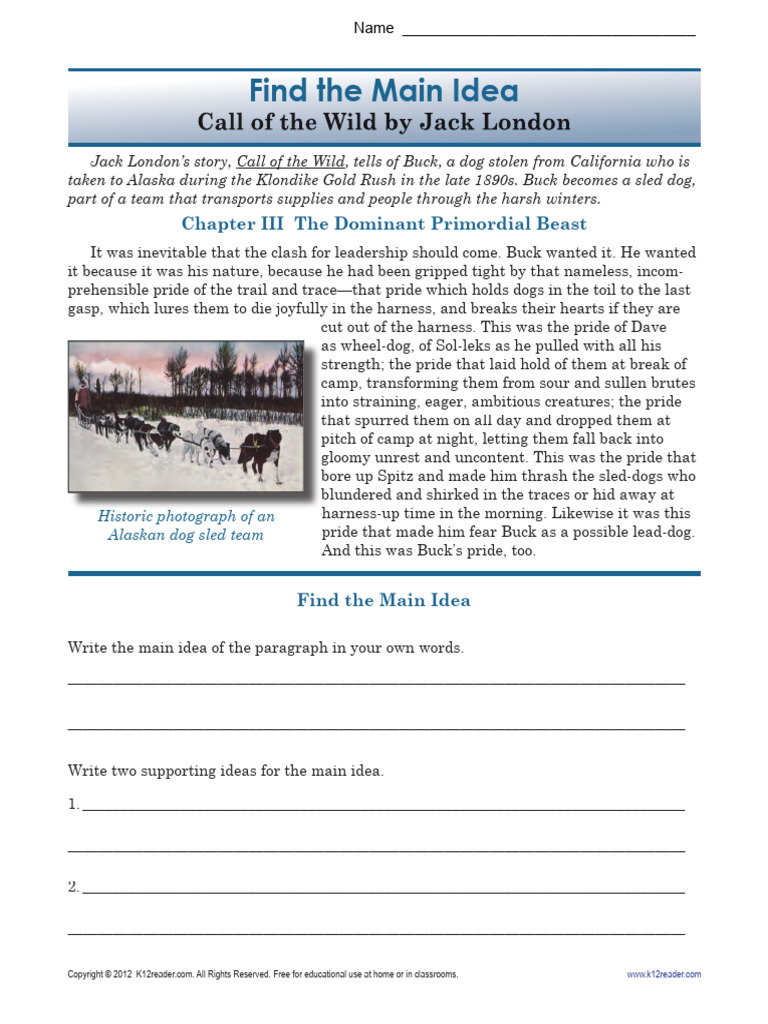 Call of Wild Main Idea | PDF | The Call Of The Wild | Subspecies Of ...