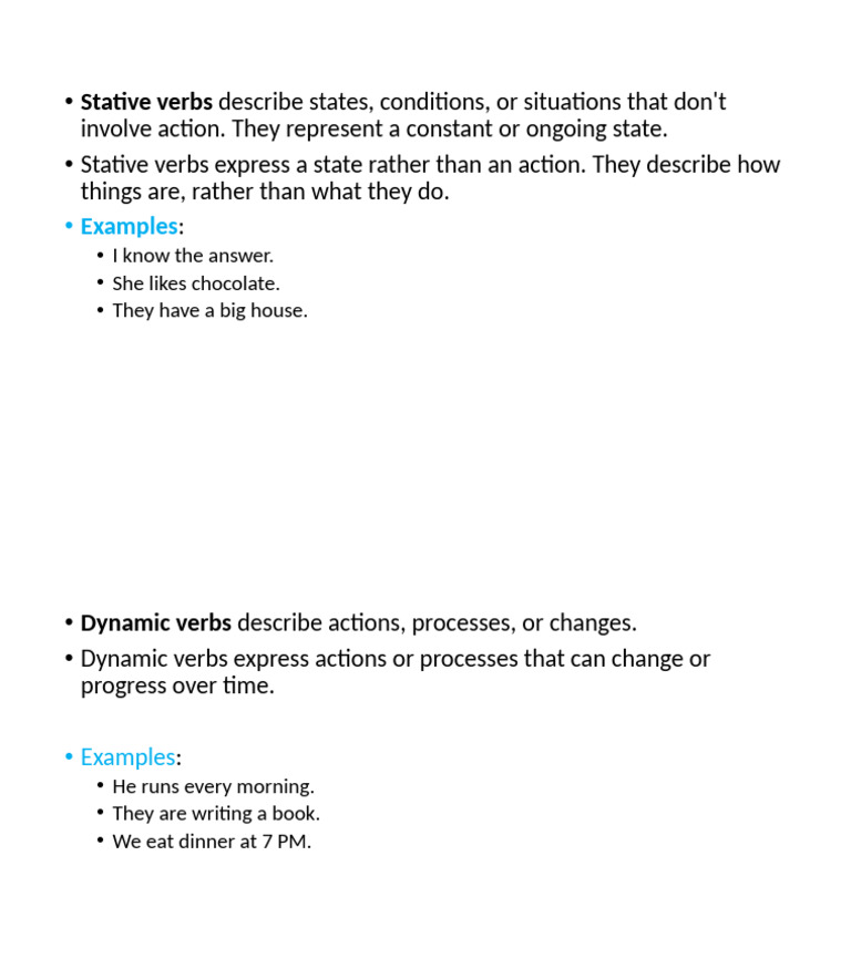 Stative and Dynamic Verbs | PDF