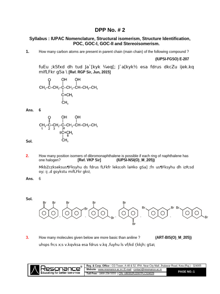 DPP No. # 2 | PDF | Isomer | Chemical Compounds