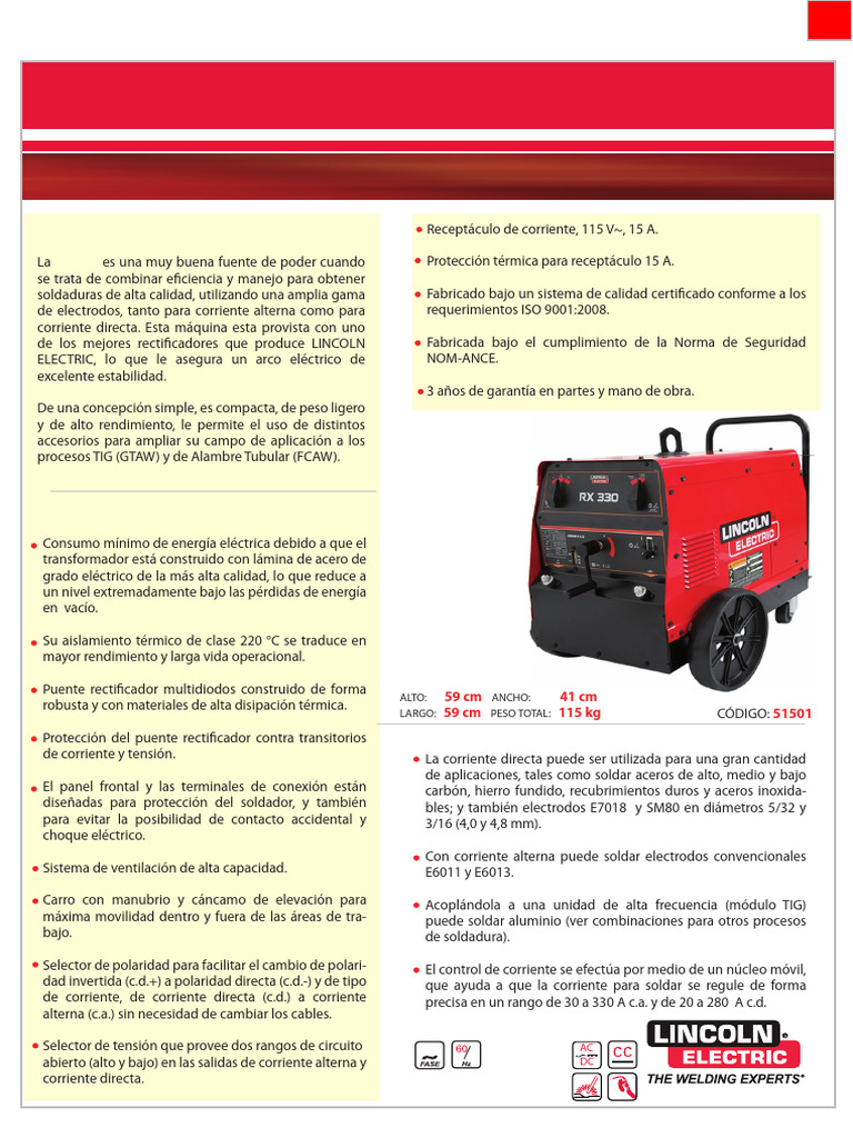Lincoln RX-330 | PDF | Soldadura | Construcción