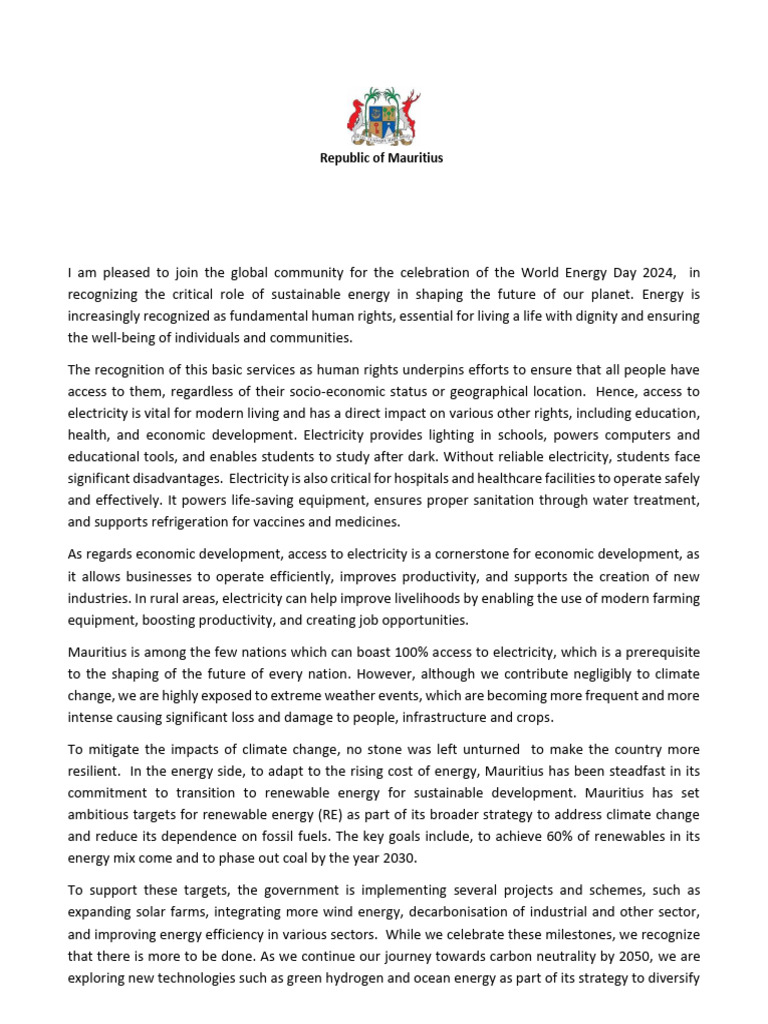 Message World Energy Day 2024 | PDF | Climate Change Mitigation ...
