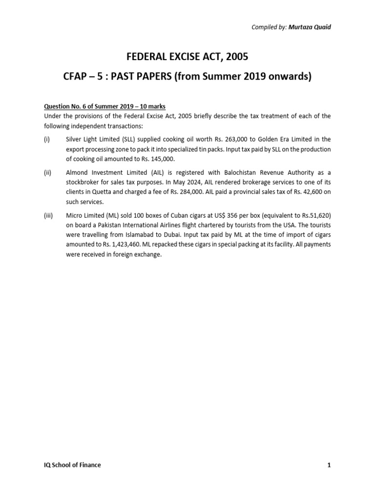 FED - ICAP Past papers | PDF | Taxes | Excise