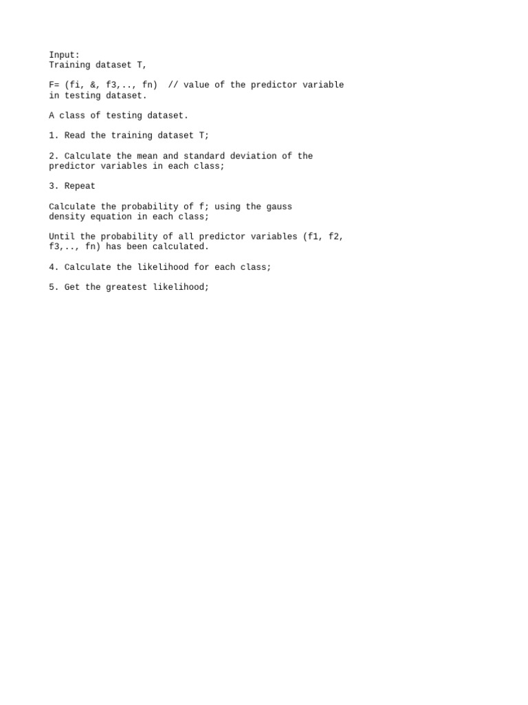 Pseudocode of Naive Bayes Algorithm | PDF