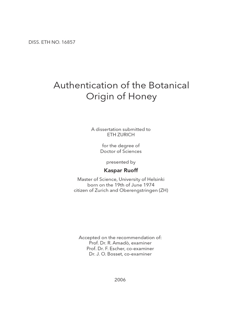 Botanical Origin of Honey Methods Compared | PDF | Honey | Chemometrics