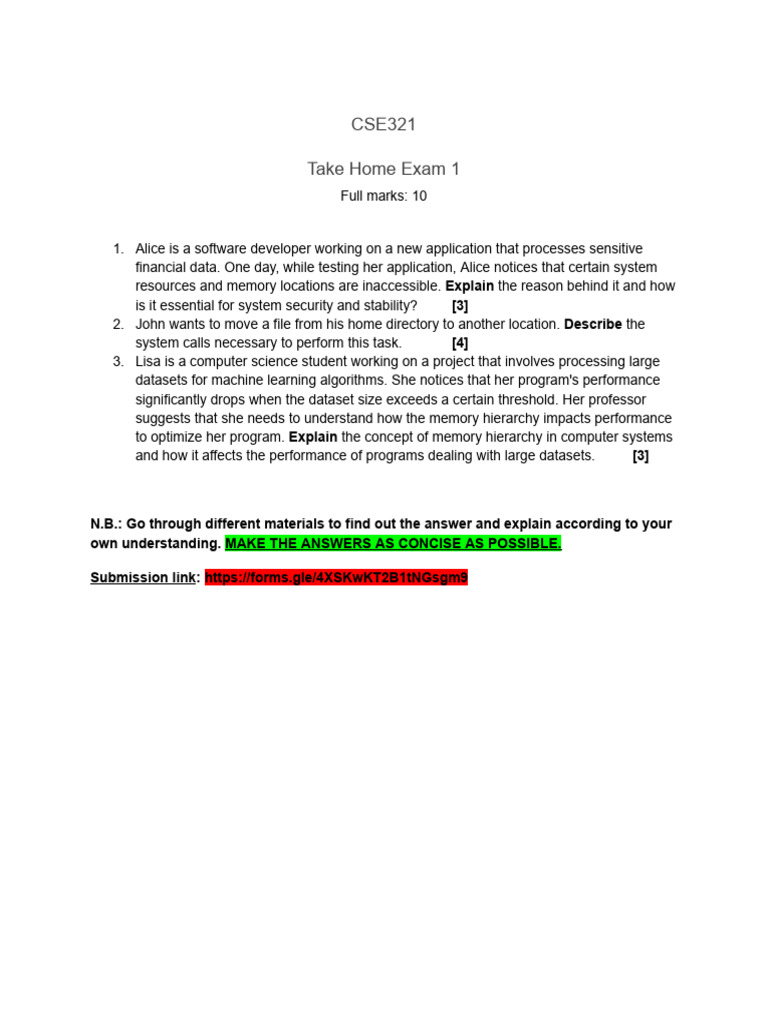 CSE321 Take Home Exam 1 [Summer'24] | PDF