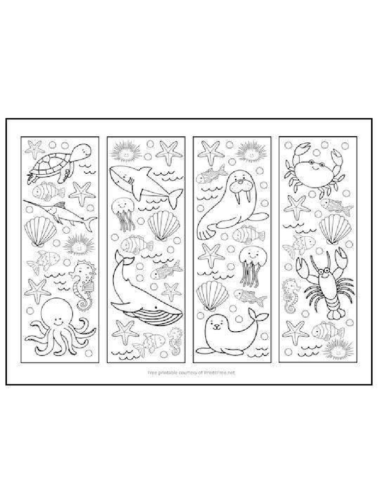 Free Printable Ocean Life Bookmarks to Color-1 | PDF