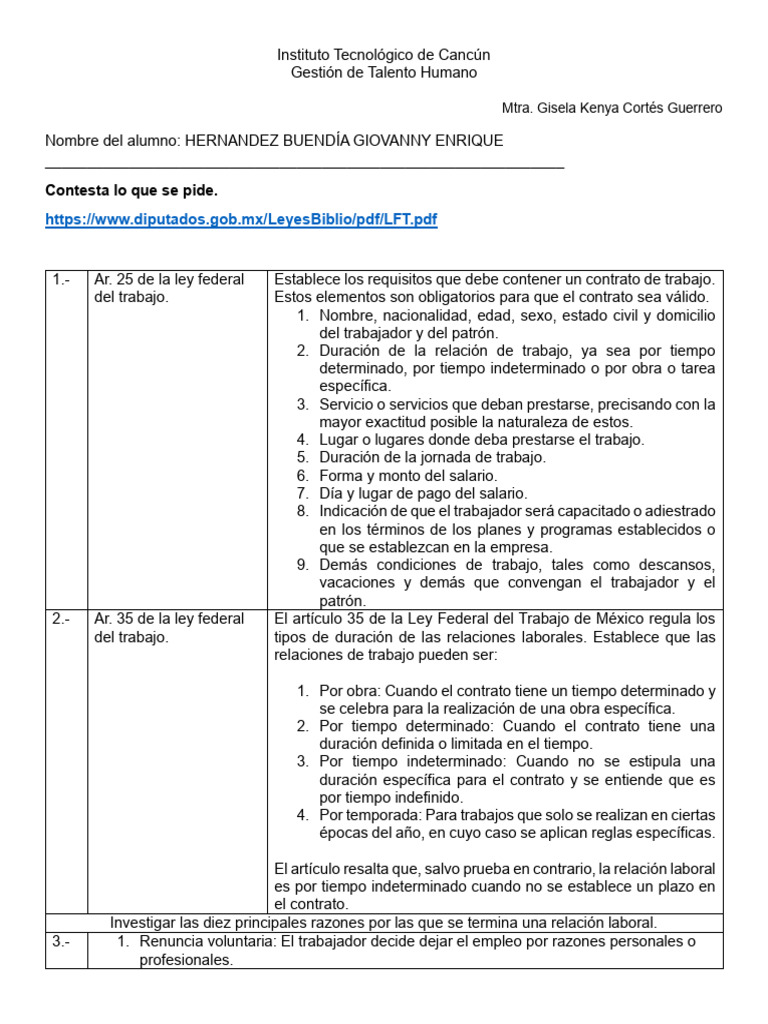 Laboratorio Contrato Gestión de Talento | PDF