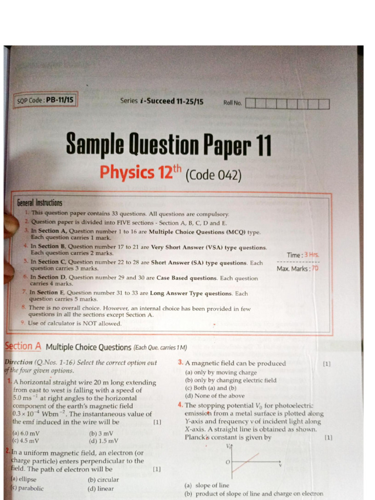 Physics Sample Paper - 11 (24-25) | PDF