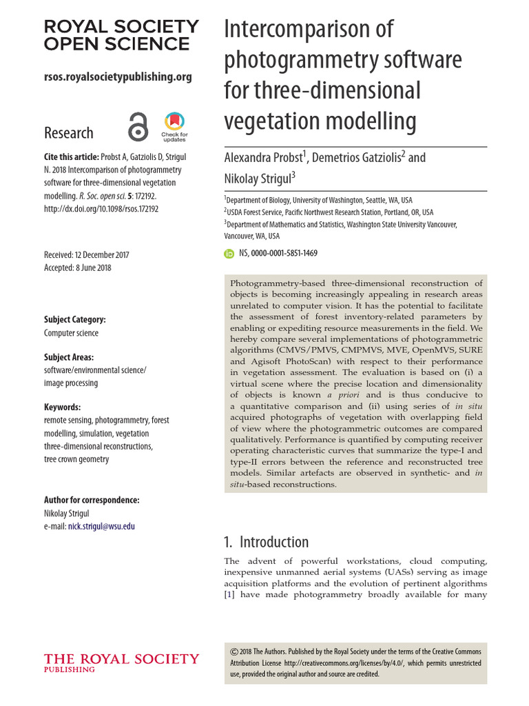 Intercomparison of photogrammetry software for three-dimensional vegetation modelling | PDF ...