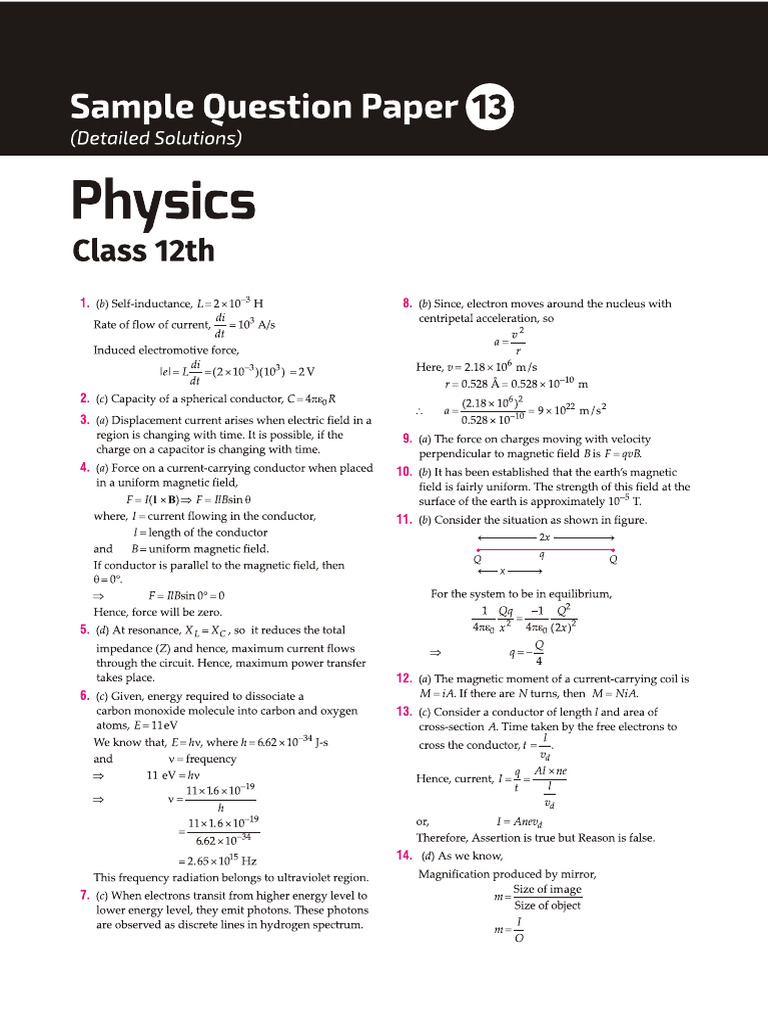 Cbse i Succeed 12th Phy Sample Paper 13 | PDF