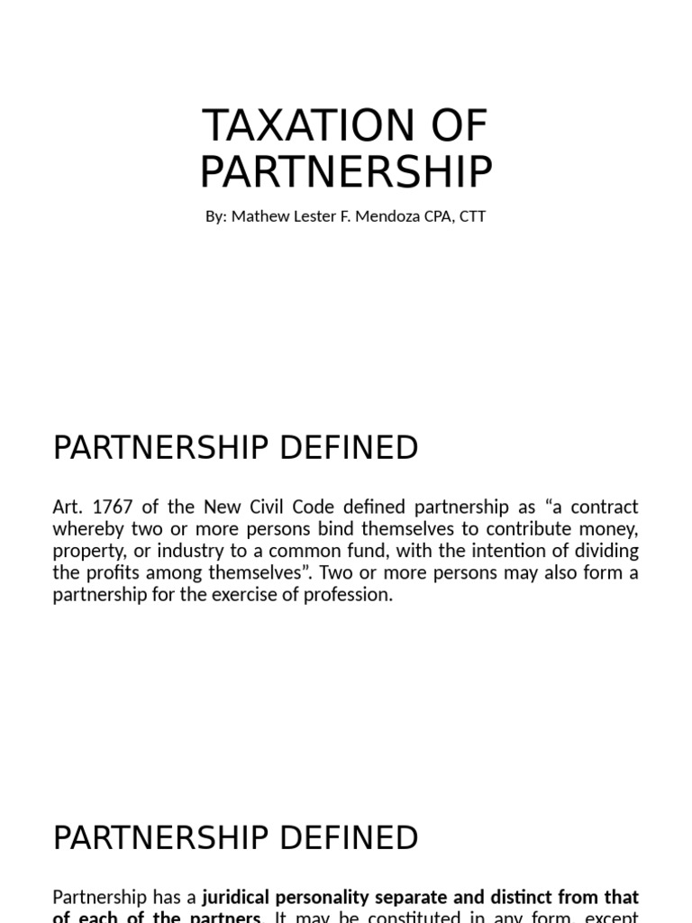 Taxation of Partnership | PDF | Tax Deduction | Capital Gains Tax