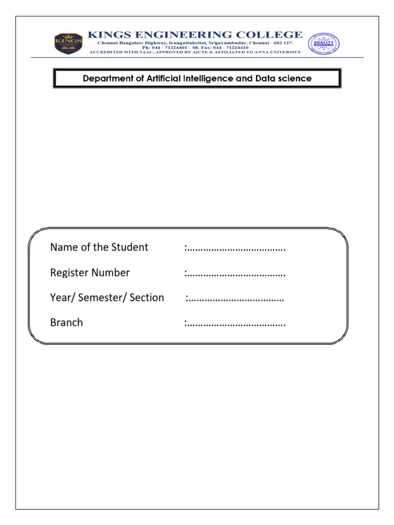 Ad3311 Ai Lab Manual 1 Pdf Computer Programming Theoretical Computer Science