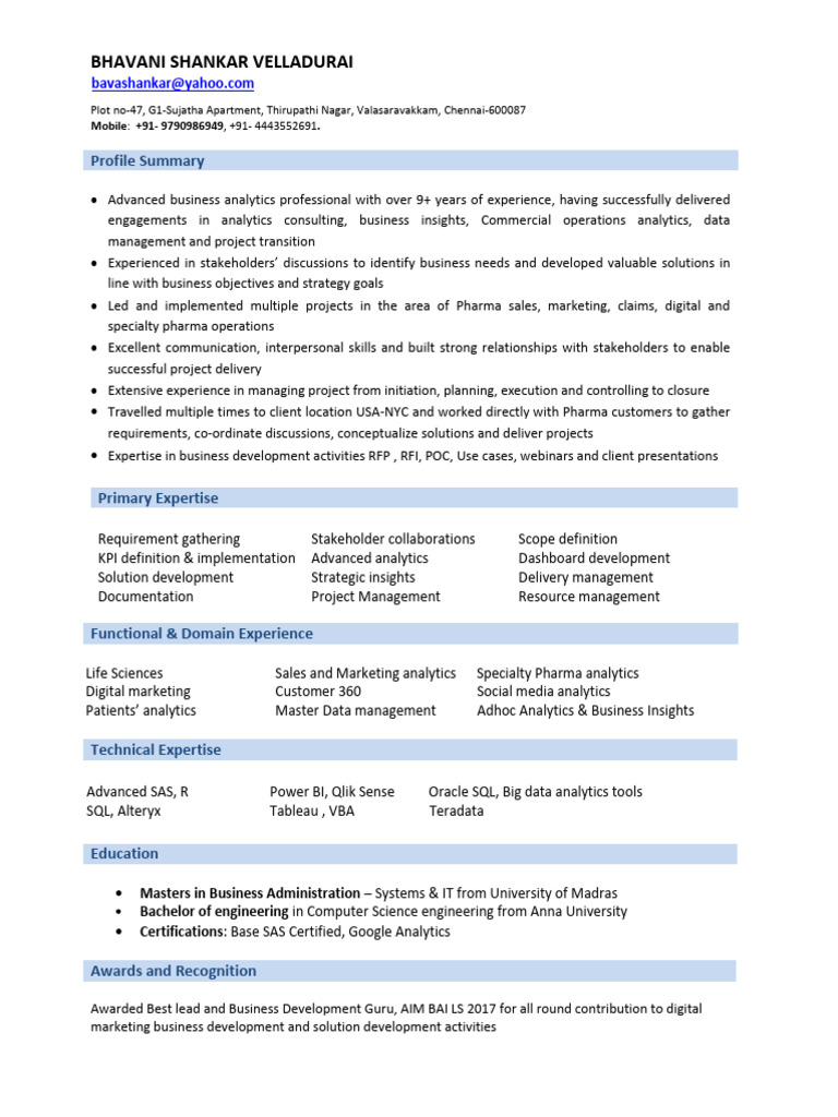 Bhavani Shankar Velladurai - Profile PDF | PDF | Analytics | Digital Marketing