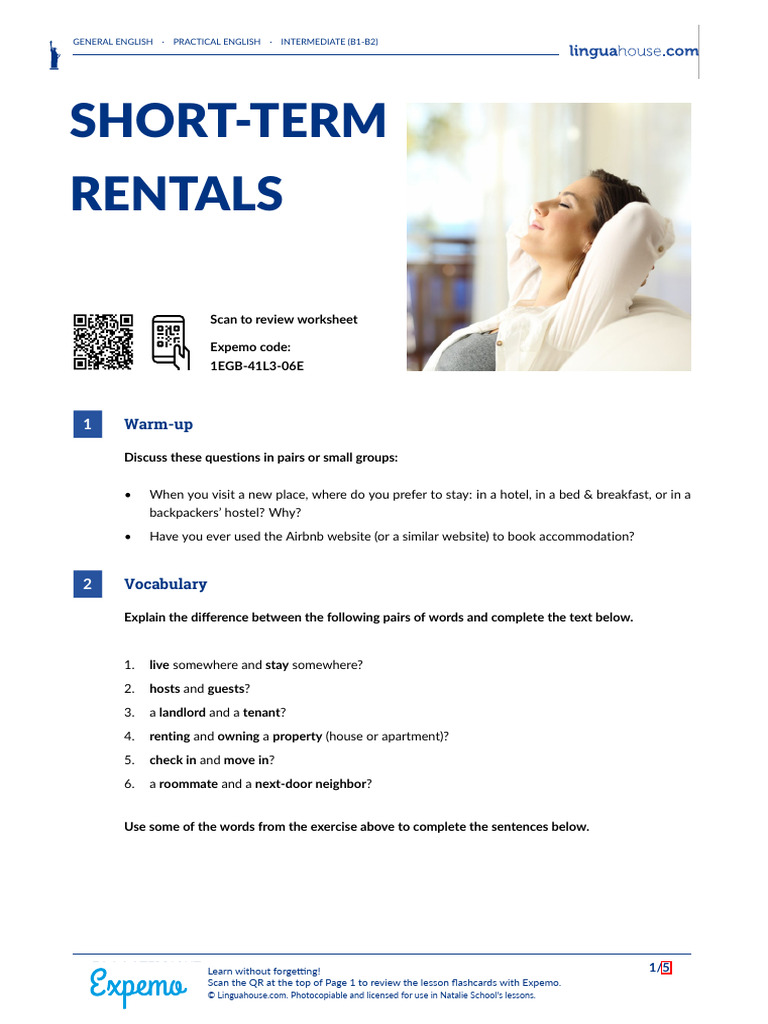 short-term-rentals-american-english-student-B1-B2 | PDF