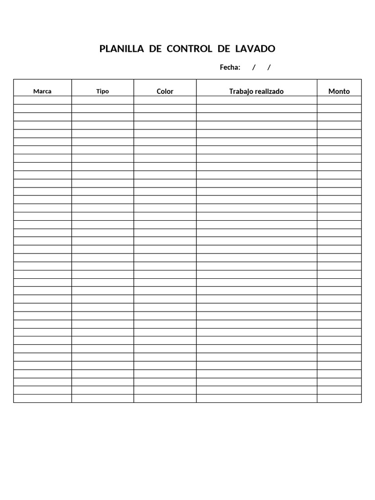 Planilla de Control de Lavado | PDF