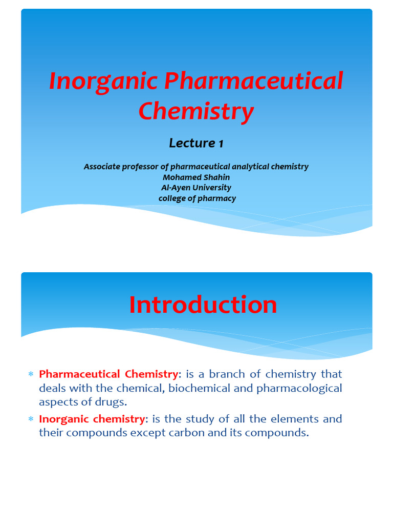 Lec 1 Inorganic Pharmaceutical Chemistry 638641039635172116 | PDF | Electron Configuration | Atoms