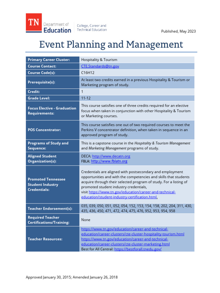 Event Planning & Mgt Standards | PDF | Rubric (Academic) | Learning