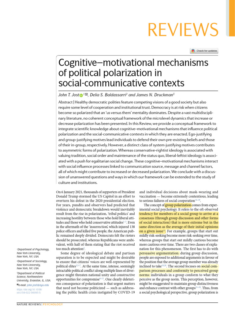 Cognitive Mechanisms of Political Polarization | PDF | Bias | Attitude ...