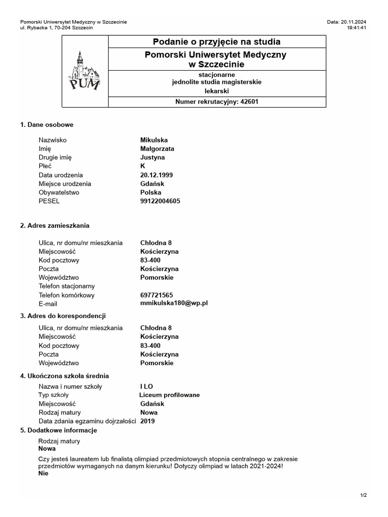 Formularz Rekrutacyjny | PDF