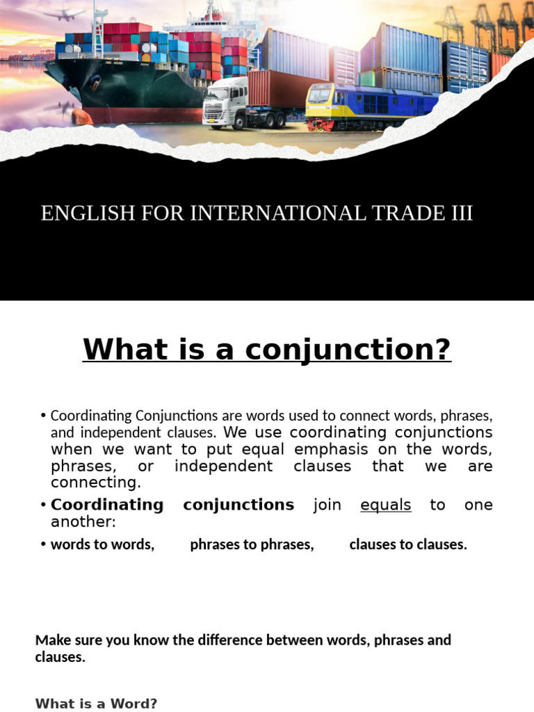 Inglés Comercio III U2 - PPT Conjunctions | PDF | Word | Phrase