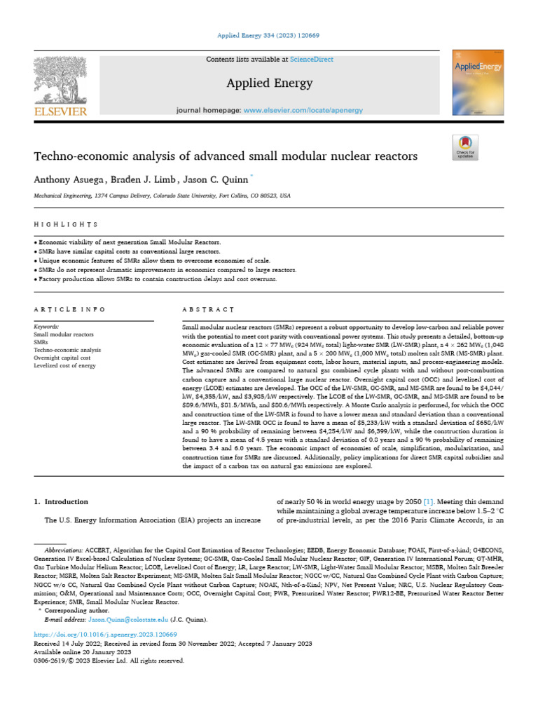 tecno economic analysis of advanced small modular nuclear reactor | PDF ...