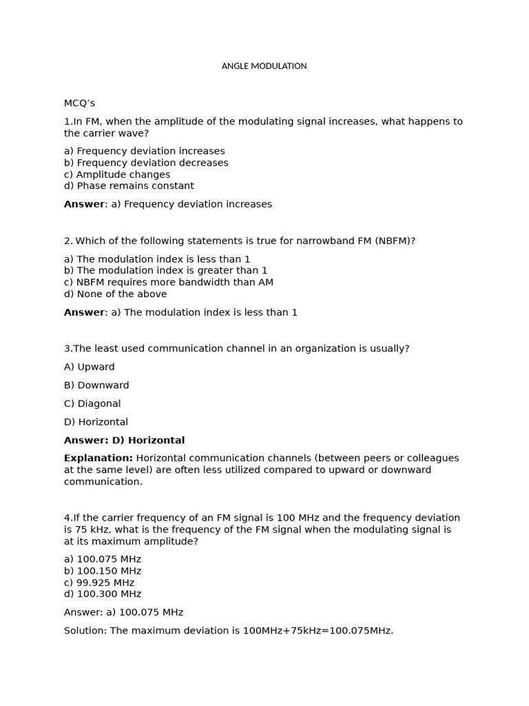Angle Modulation Mkt Pdf Frequency Modulation Detector Radio