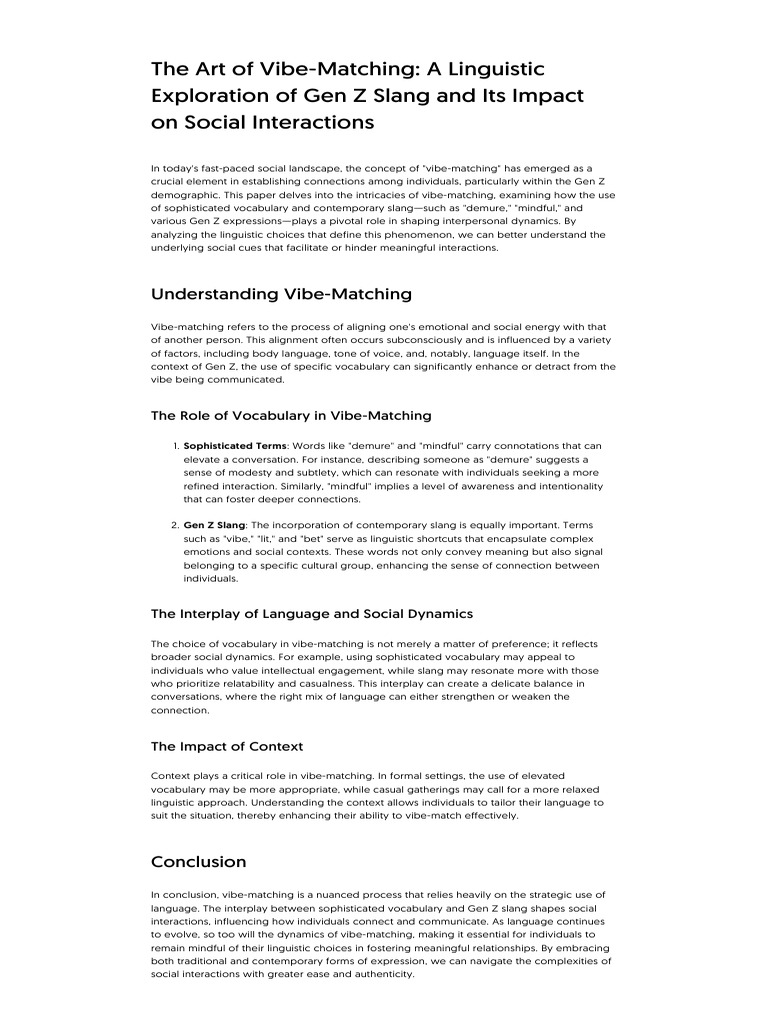 The Art of Vibe-Matching - A Linguistic Exploration of Gen Z Slang and ...