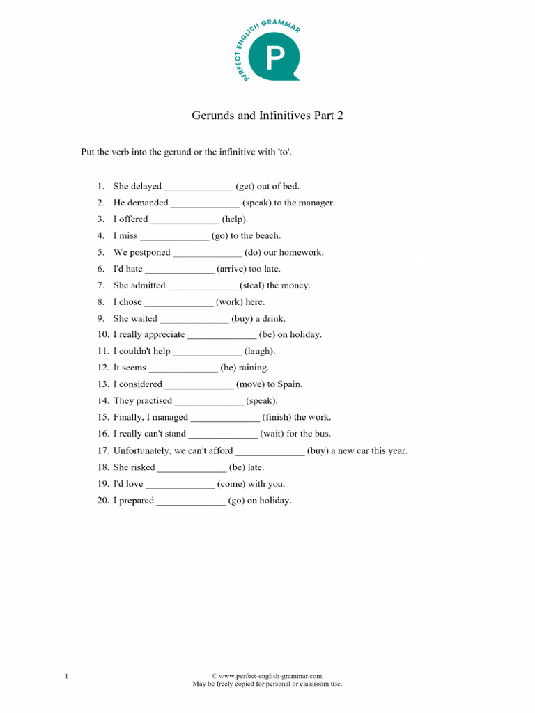 Gerund and Infinitives 2. | PDF