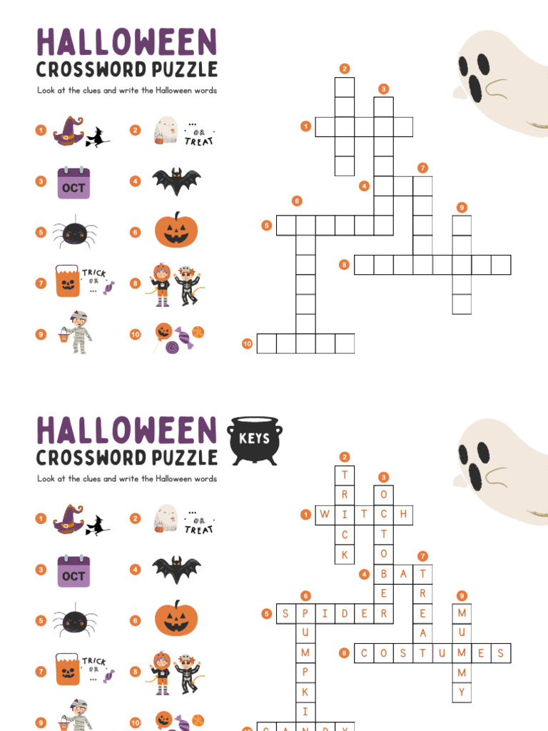 Colorful Halloween Crossword Puzzle Worksheet | PDF