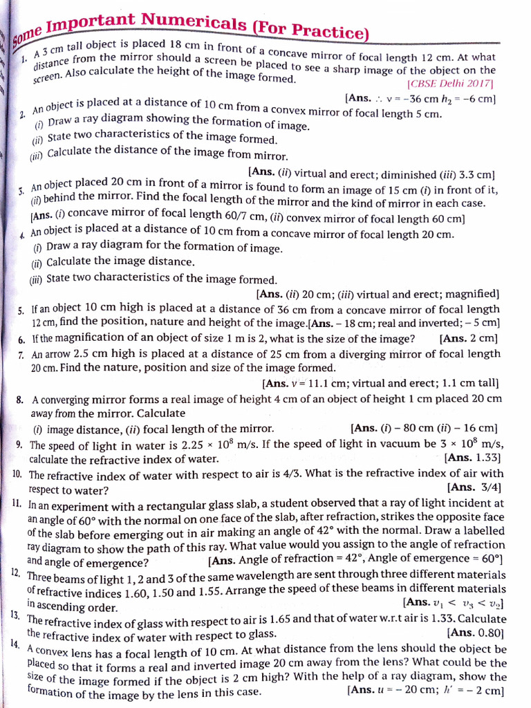 Optics Numerical Practice Problems | PDF | Refraction | Refractive Index