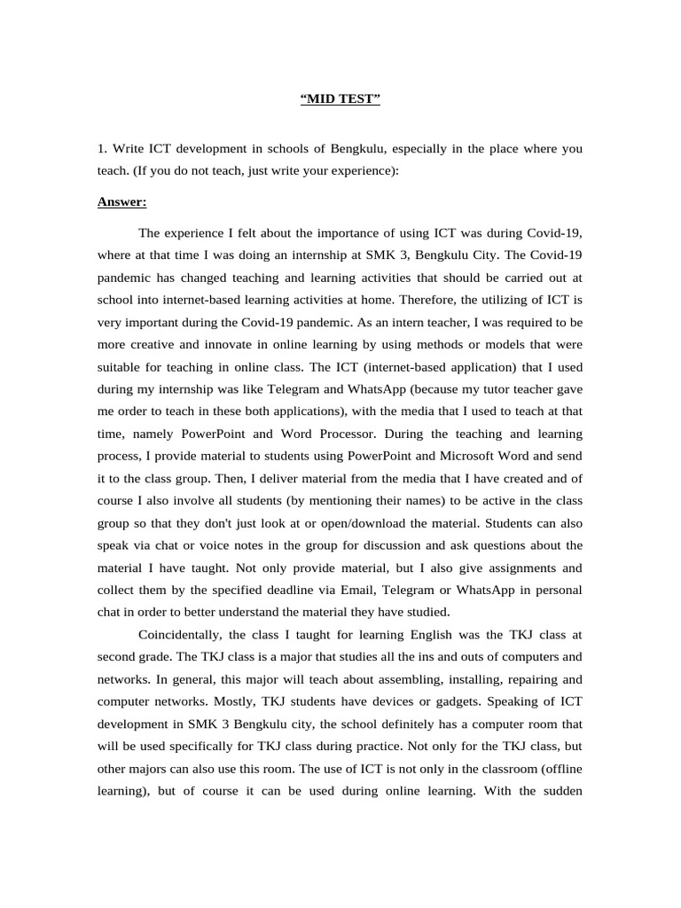Answer Number 1 A B Pdf Educational Technology Teachers