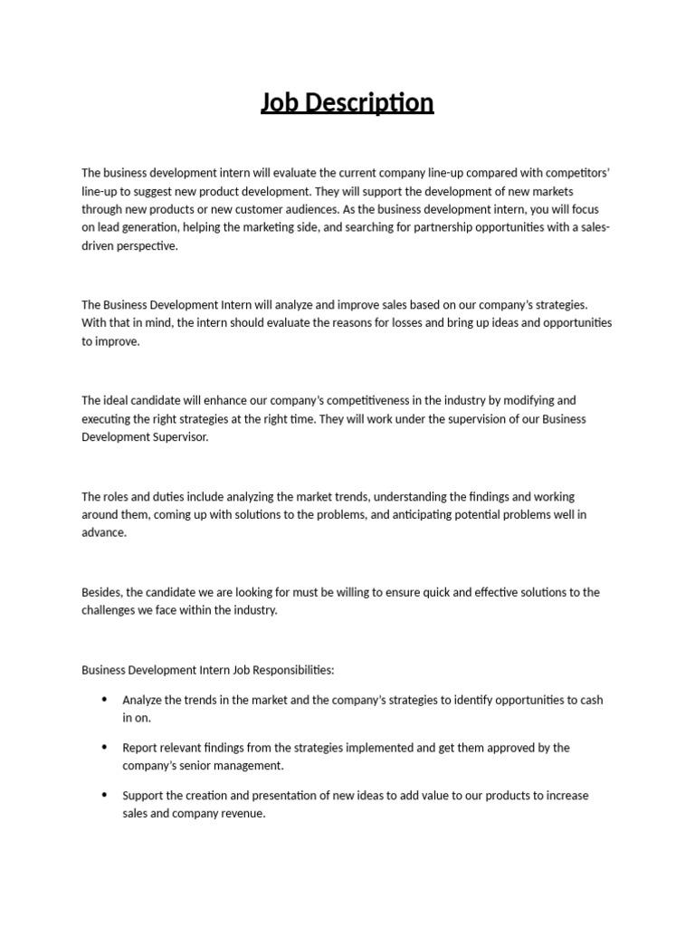 Business Job Description | PDF | Marketing | Leadership
