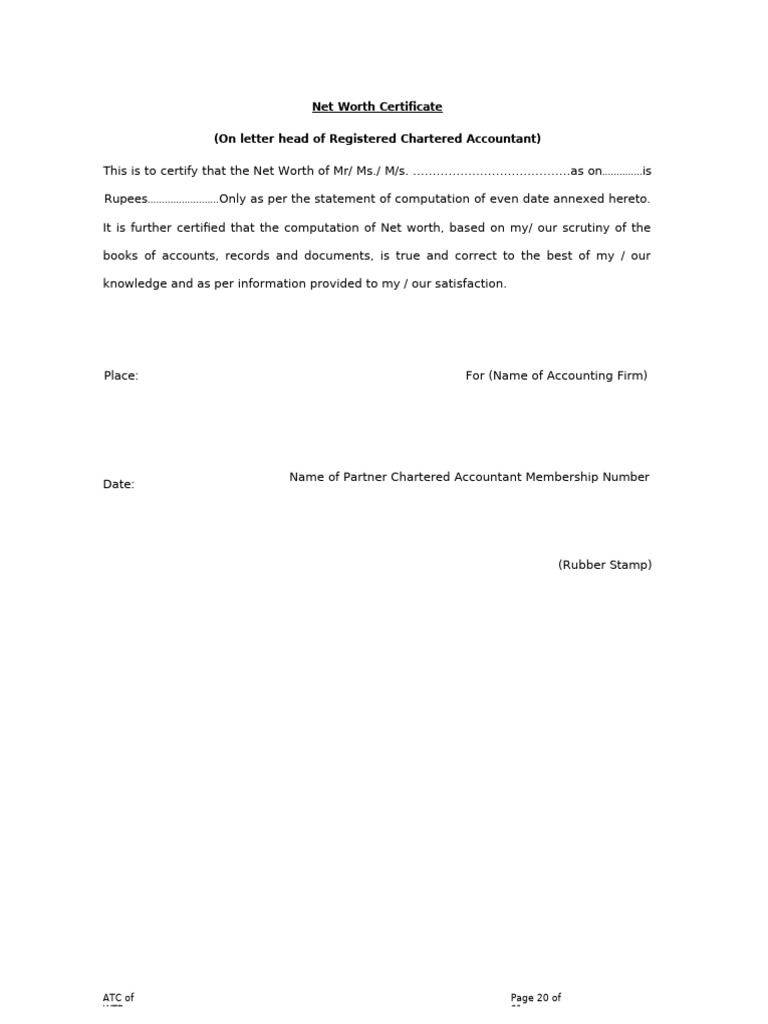 Net Worth Certificate | PDF