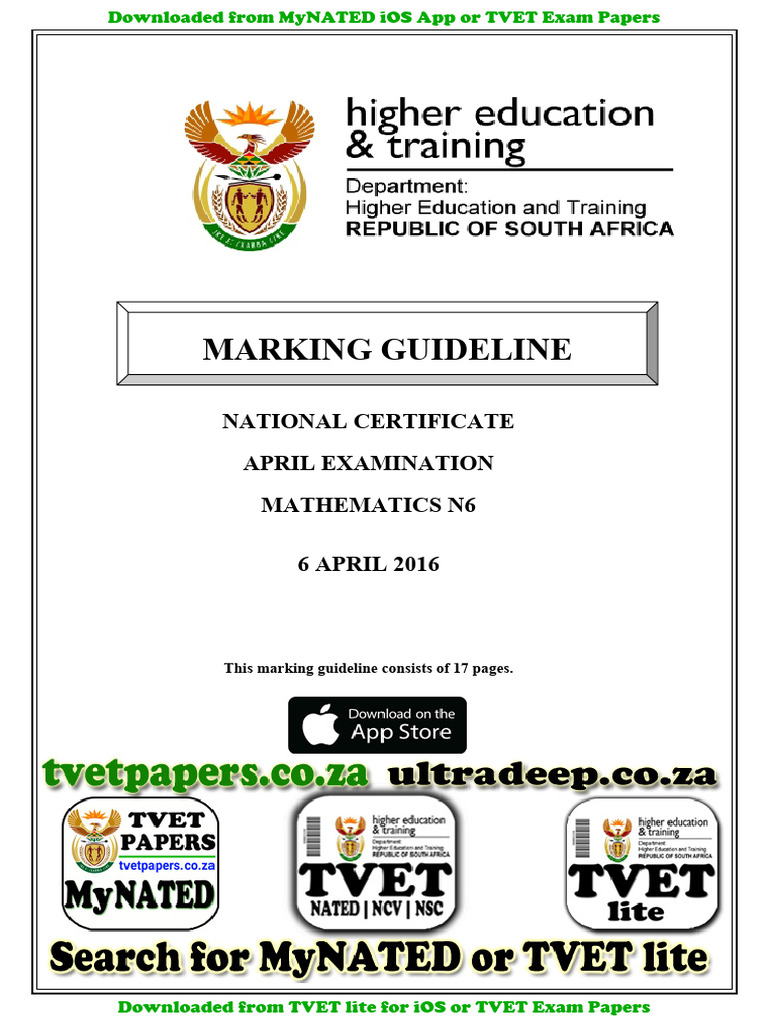 Mathematics N6 April 2016 Marking Guide | PDF