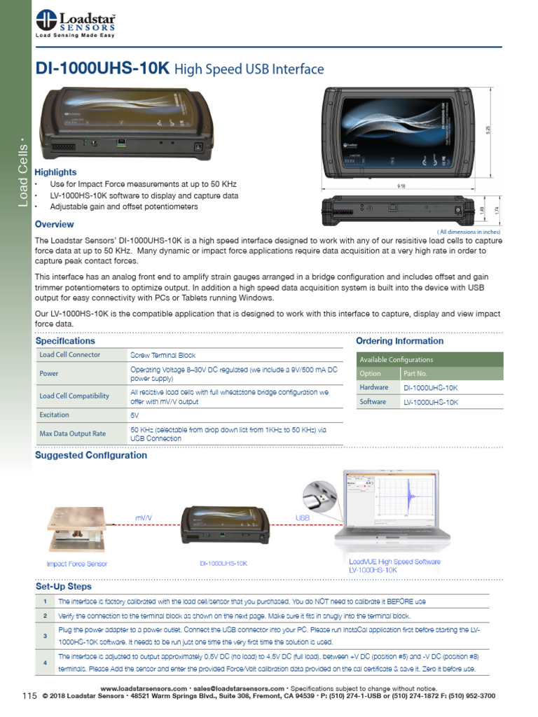 Clamp Force Test Loadstar DI-1000UHS-10K | PDF | Usb | Electrical ...