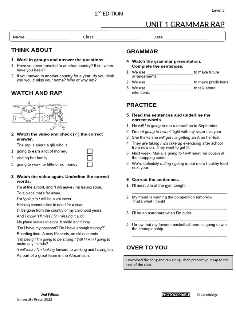 Thk2e AmE L3 Grammar Rap Unit 1 | PDF