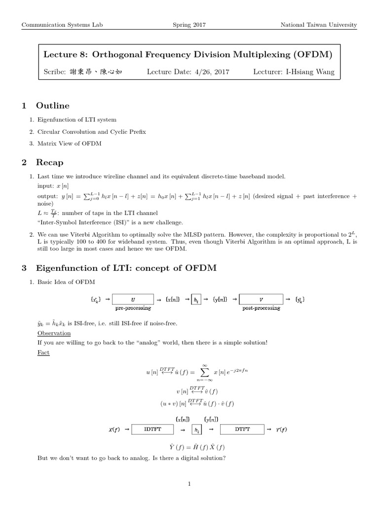 CommLab Sp17 Lecture 8 v0 | PDF | Discrete Fourier Transform ...