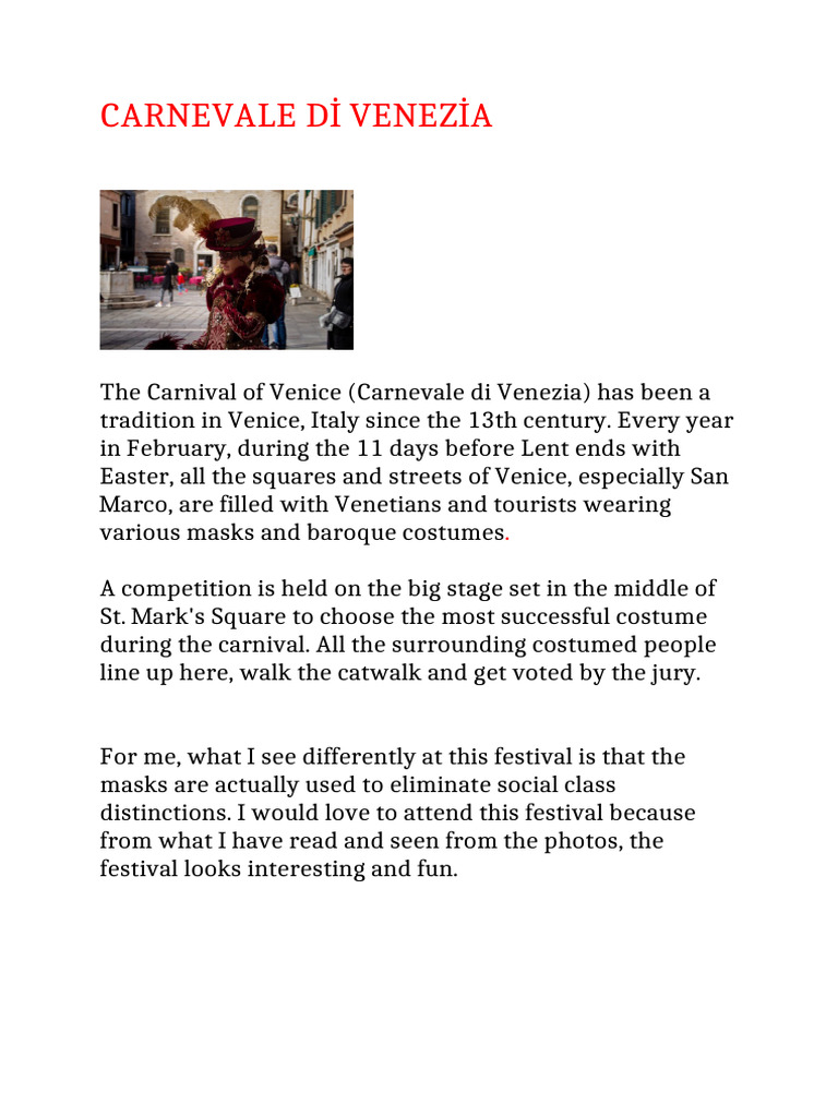 Carnevale Di̇ Venezi̇a-Homework | PDF