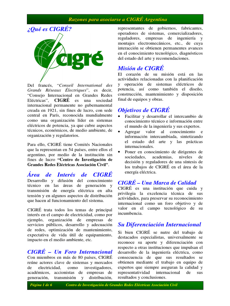 12 - Folleto Institucional CIGRE Argentina | PDF | Ingenieria Eléctrica | Business