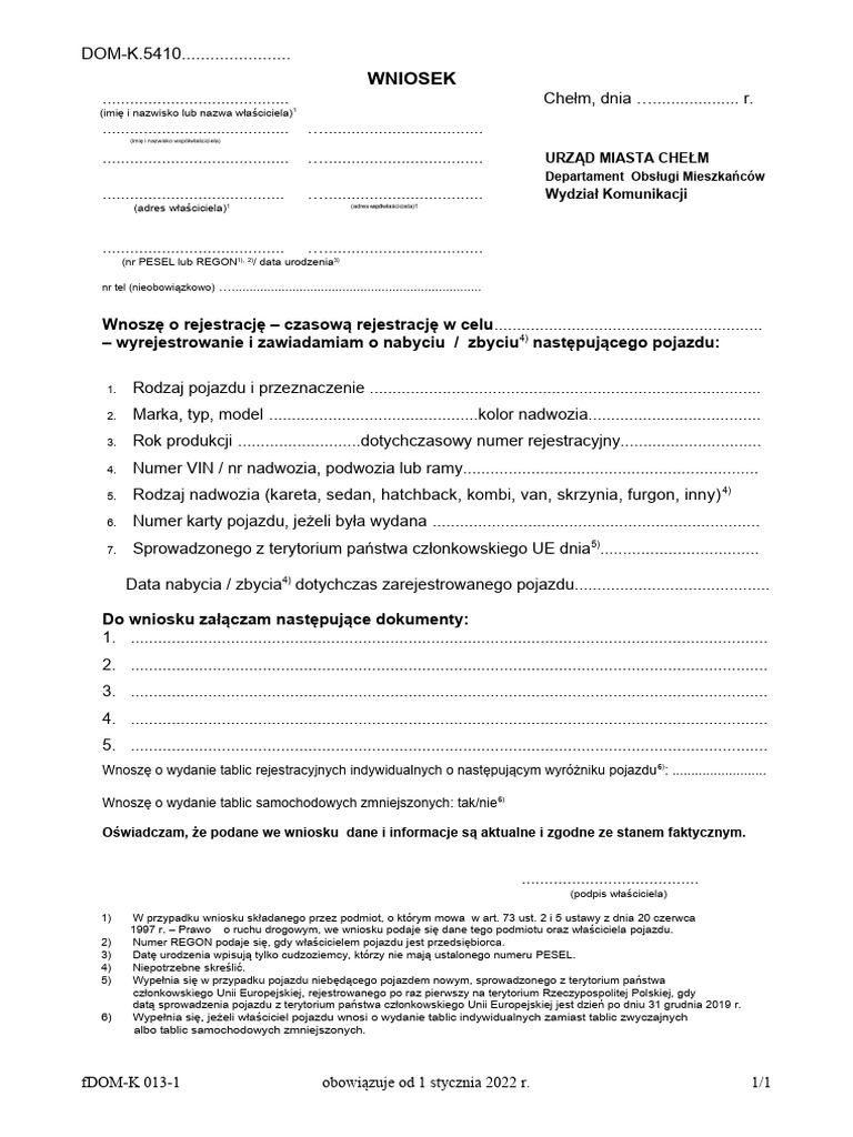 Wniosek o Rejestrację | PDF