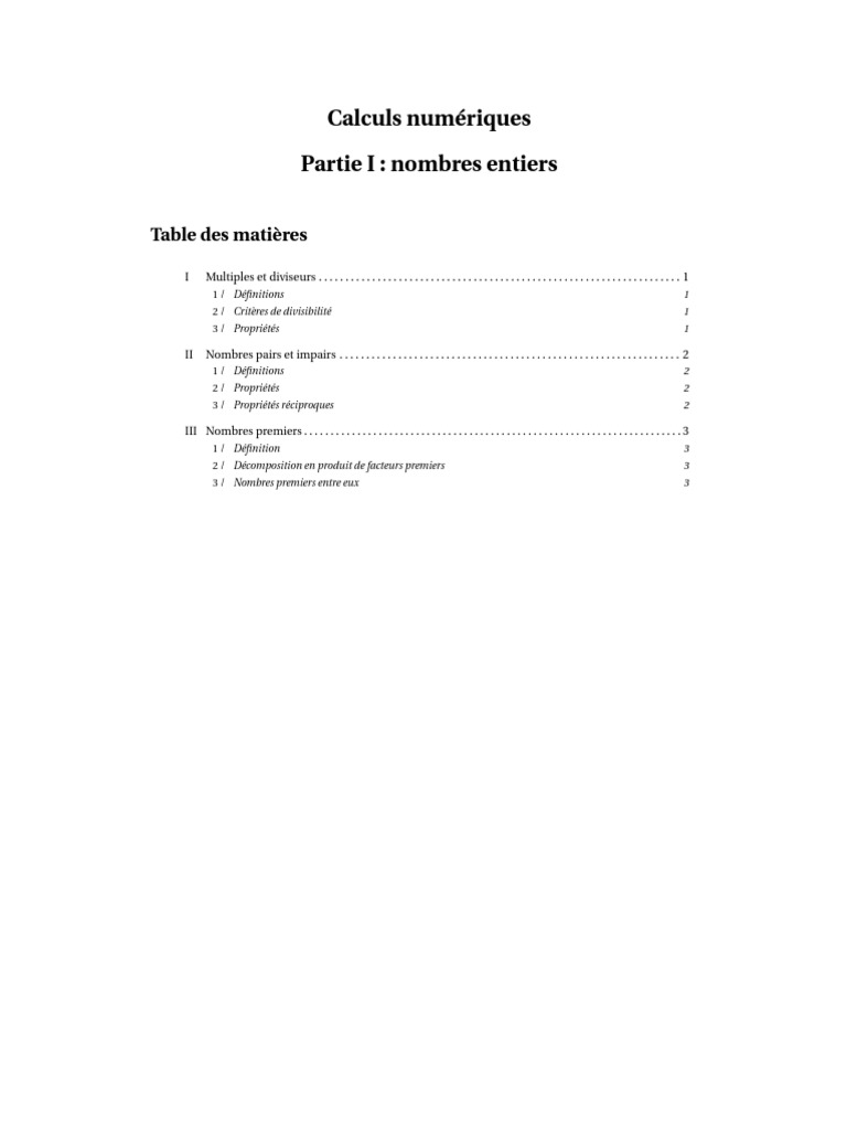 Calculs sur les Nombres Entiers et Primes | PDF | Nombre | Nombre premier